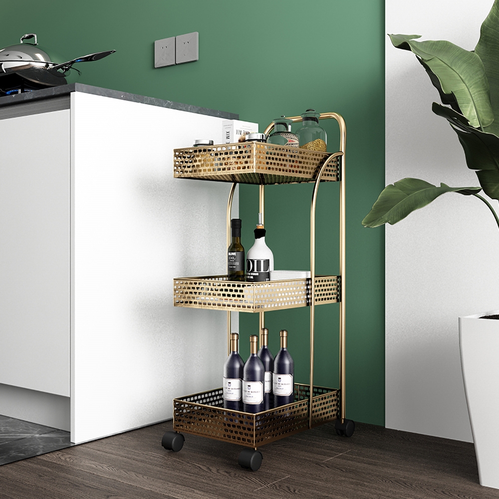 3 Tiers Rolling Cart Storage Pantry Cart with Lockable Wheels