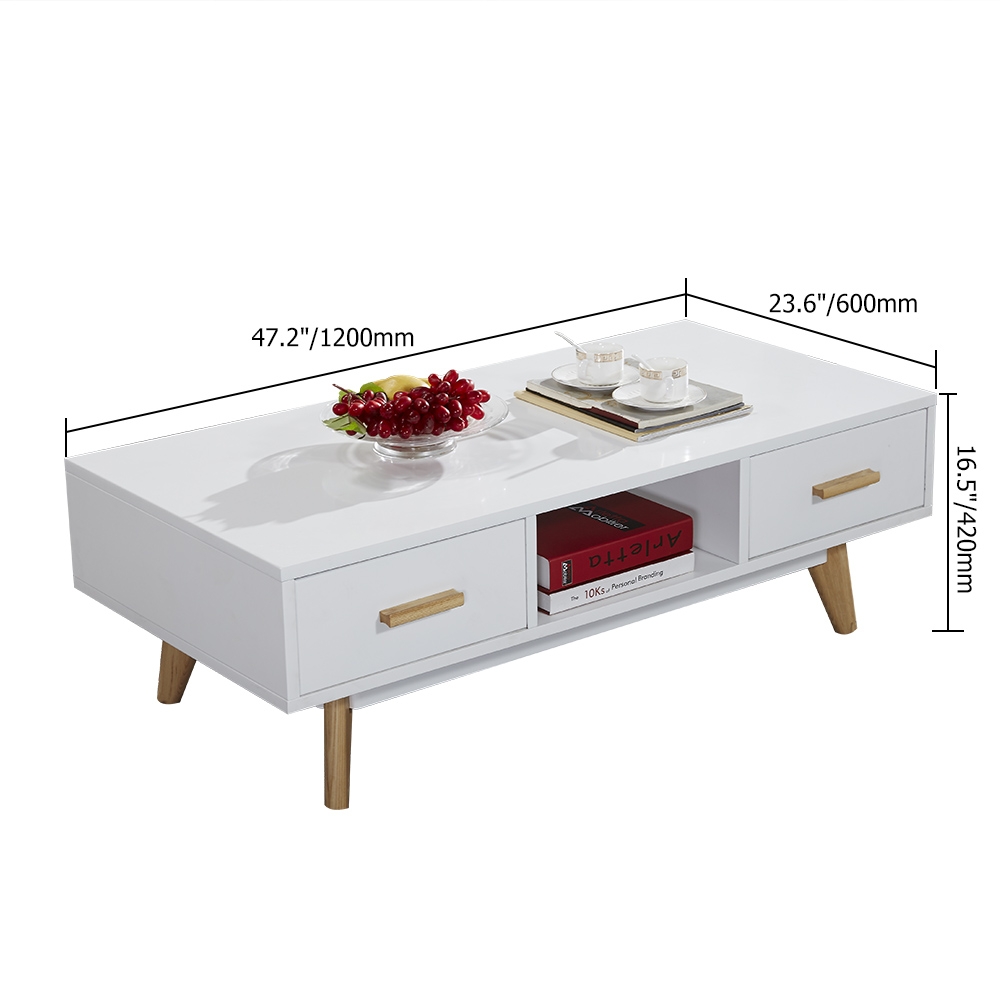 47.2" Rectangular Coffee Table with Drawers & Storage White-Homary