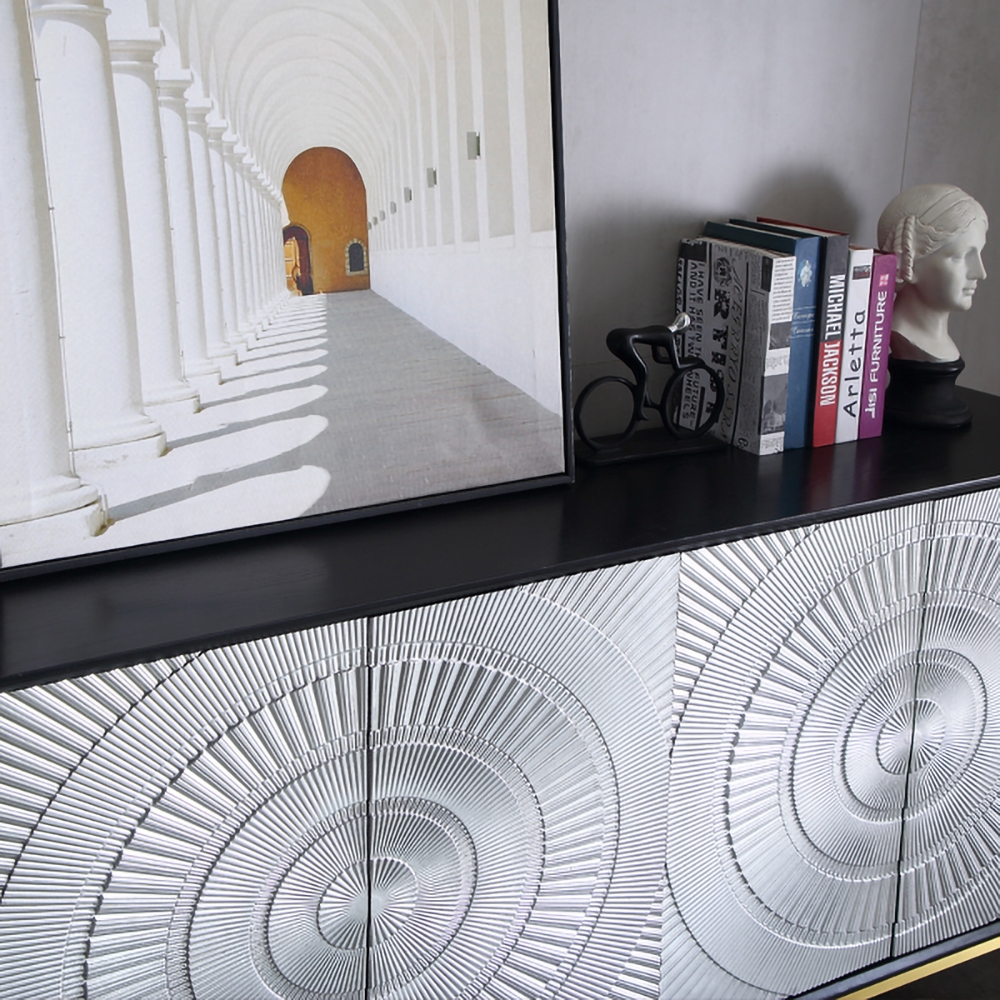 Black&Silver Sideboard Buffet Solid Wood Kitchen Cabinet with Doors and ...