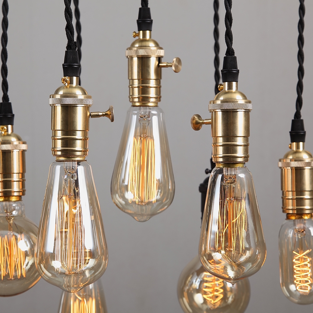 Vintage Industrial Loft Wood Plank 18-Light Large Linear Island Pendant ...