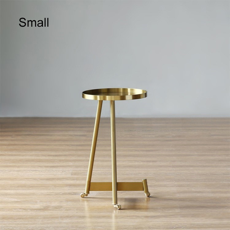 Stylish Gold Coffee Table Medium Round Rolling Side Table with Wheels ...