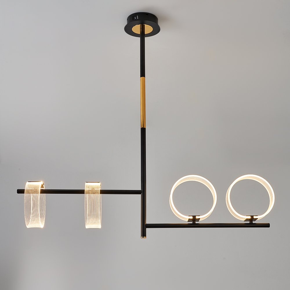 Linear LED Acrylic Island Pedant Light Black and Gold 4 Light Modern-Homary