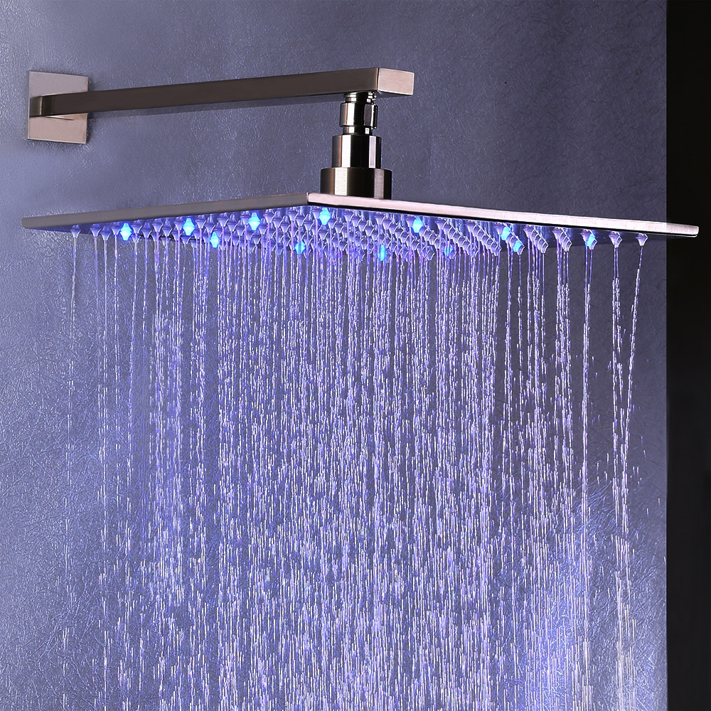 Dree Modern 12" Wall Mount LED Square Showerhead & Hand Shower System ...