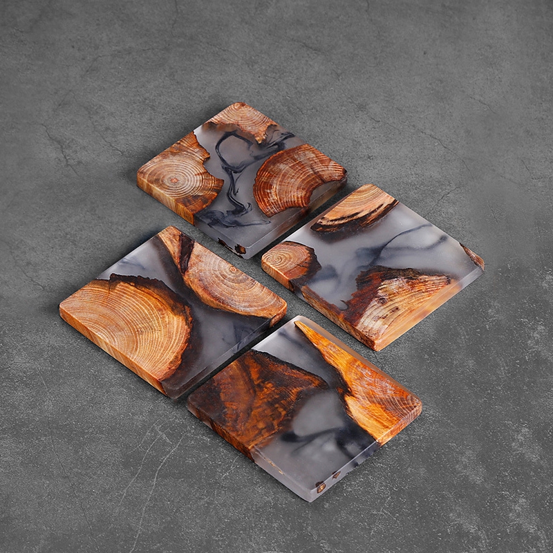 Rustic Style Pine Wood & Resin 4-Piece Coasters Set Handmade Square ...