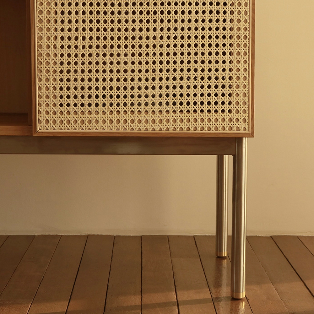 35" Cottage Natural Cabinet Rattan Woven Door with 4 Shelves
