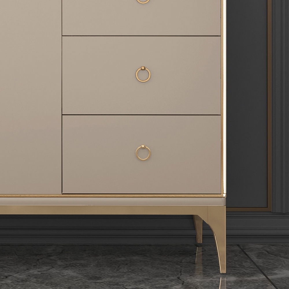 63" Modern Champagne Sideboard Buffet 2-Doors & 6-Drawer Kitchen ...