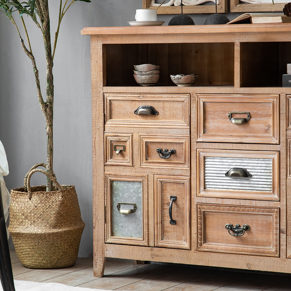 1200mm Rustic Sideboard Buffet Natural Buffet Table with 2 Doors & 3 ...
