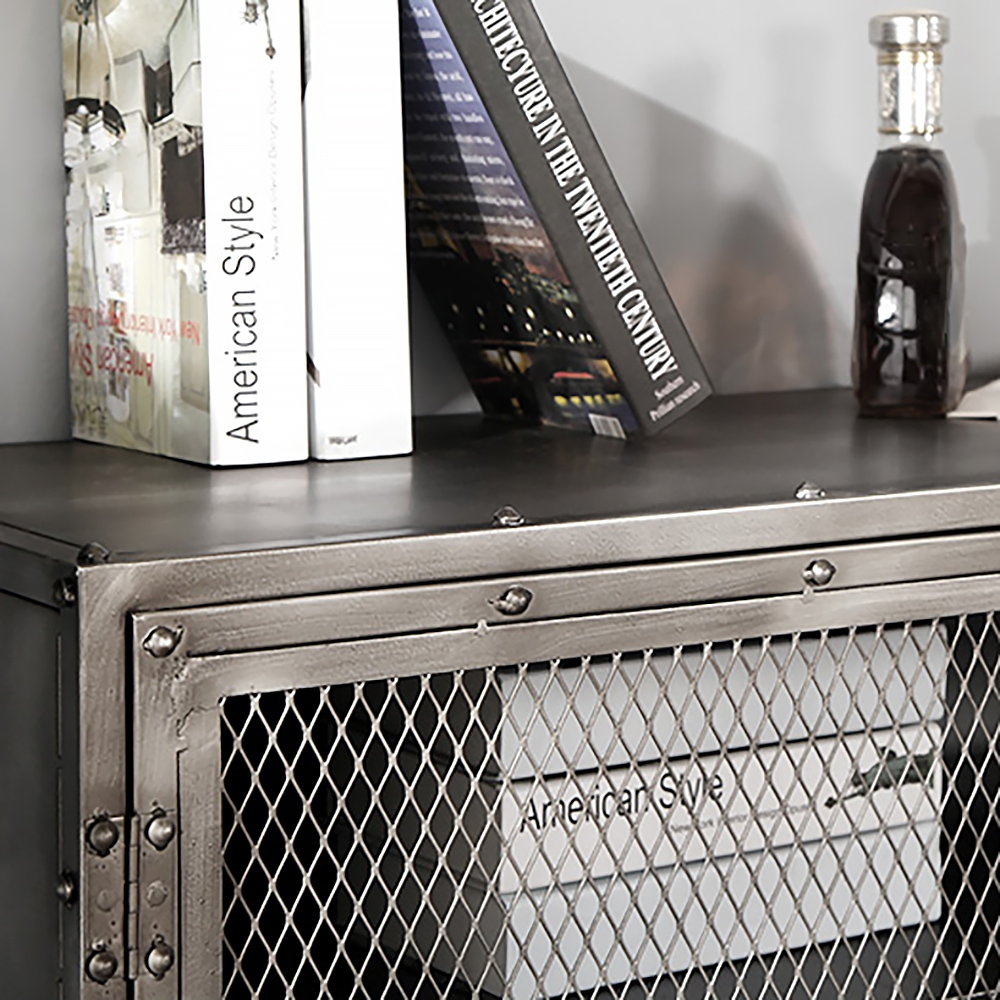 Wire Mesh TV Stand Industrial TV Console with Doors & Shelves Cable ...