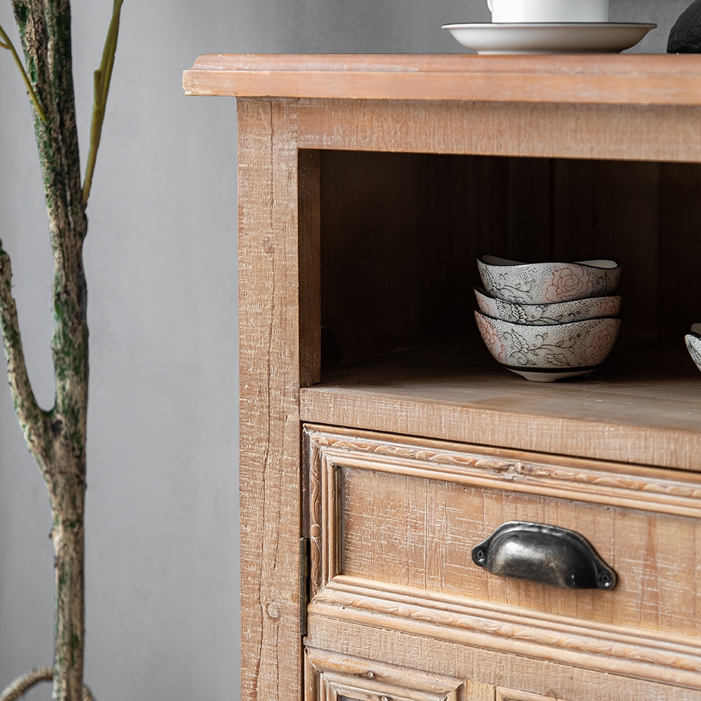 1200mm Rustic Sideboard Buffet Natural Buffet Table with 2 Doors & 3 ...