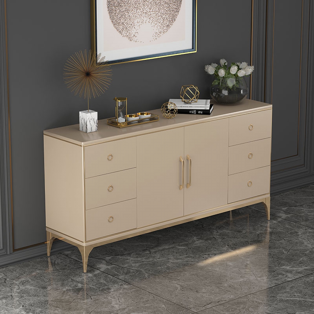 63" Modern Champagne Sideboard Buffet 2-Doors & 6-Drawer Kitchen ...