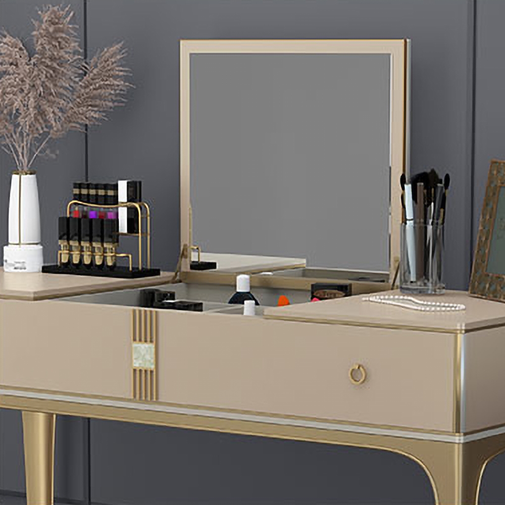 63" Modern Champagne Makeup Vanity with Flip Top Mirror and 2 Drawers ...