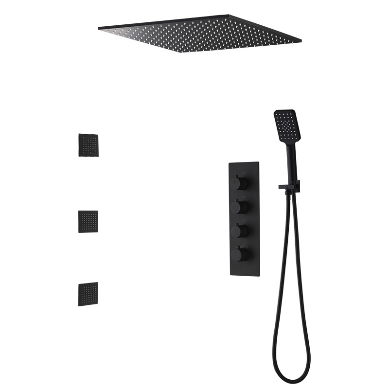 Thermostatic Matte Black Shower System 20" Large Rainfall Shower Head ...