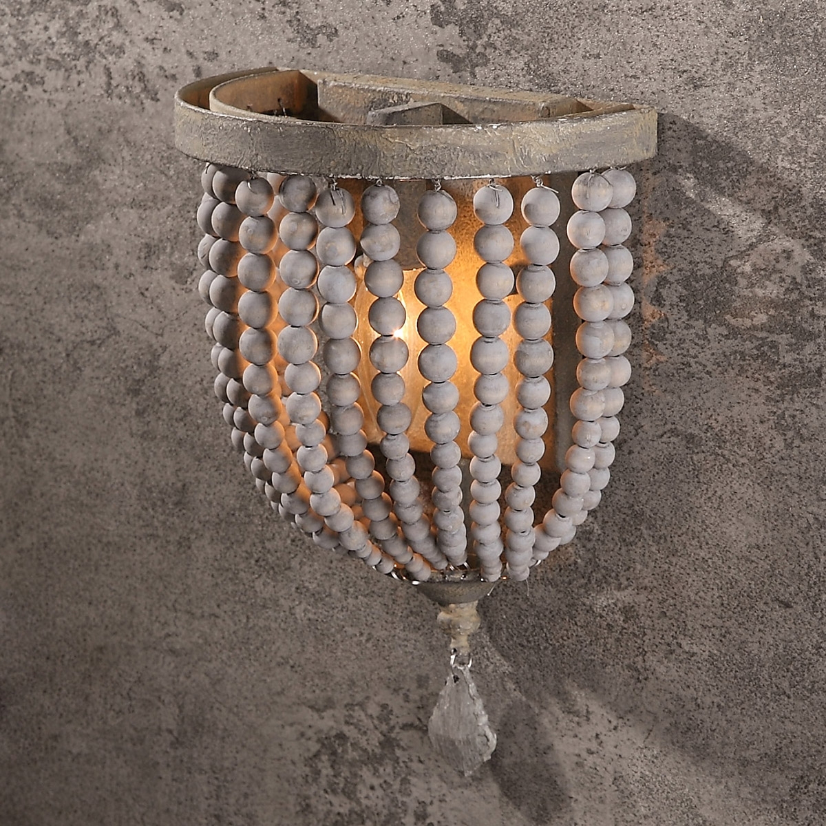 1-Light Wood Beaded Decorative Indoor Wall Sconce in Distressed White ...