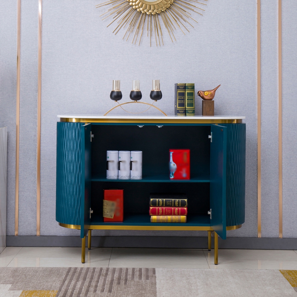 59" Modern Blue Sideboard Buffet Faux Marble Top with 4 Doors and 2 ...