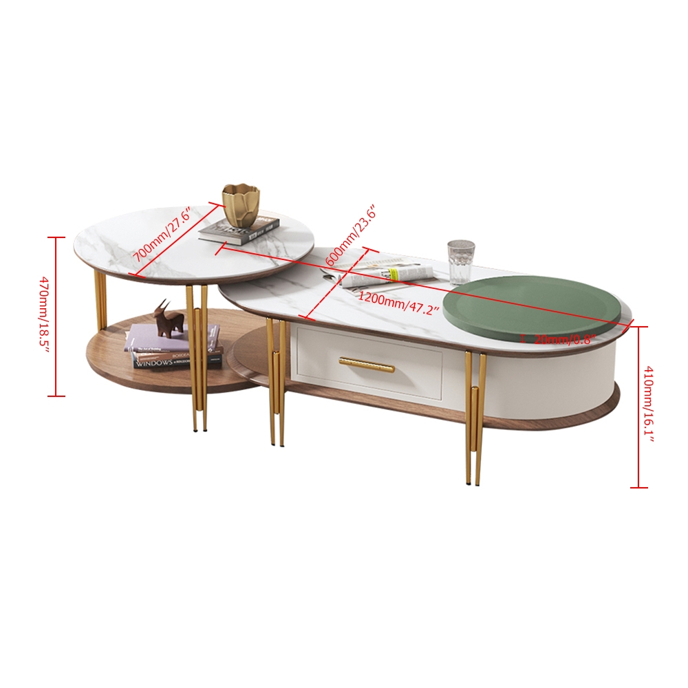Round & Oval Lift-Top Coffee Table with Storage in White & Green