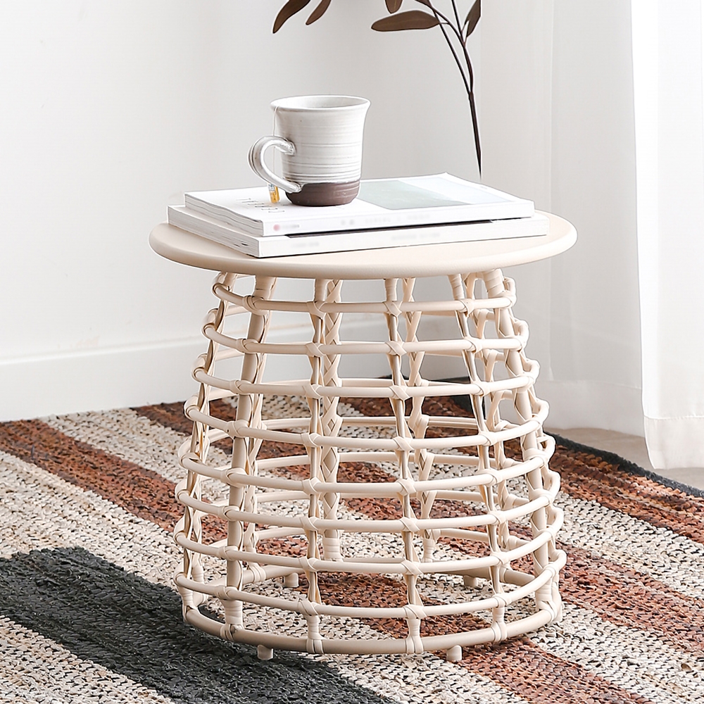 White Round End Table Modern Side Table-Homary