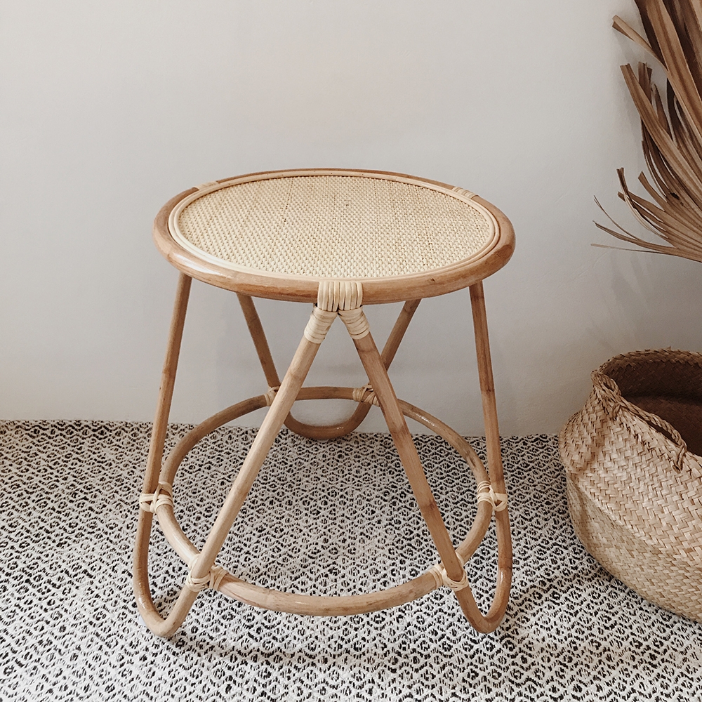 Rustic Round End Table Rattan Side Table-Homary