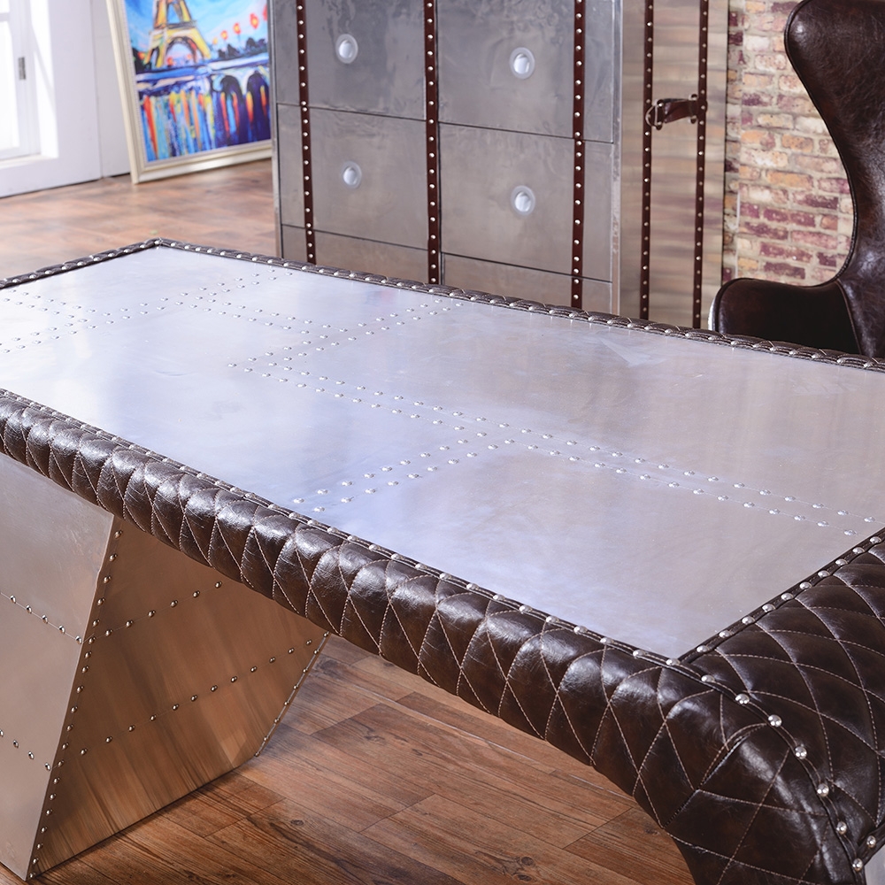 1930mm Aviator Wing Silver Office Computer Desk with Storage Aluminum ...