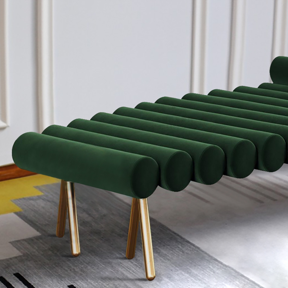 Green Line Tufted Bench Modern Upholstered Velvet Bench Stainless Steel ...