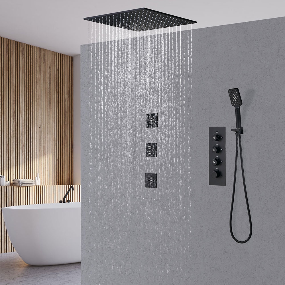 Thermostatic Matte Black Shower System 20" Large Rainfall Shower Head ...