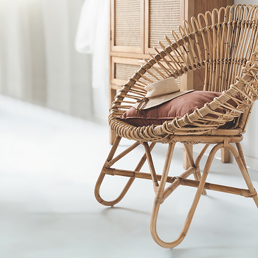 Boho Style Woven Rattan Round Accent Chair Ball Papasan Chair with 4 ...