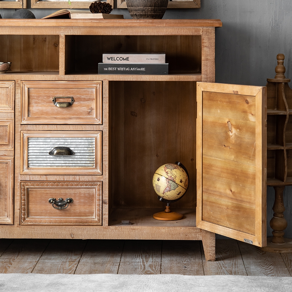 1200mm Rustic Sideboard Buffet Natural Buffet Table with 2 Doors & 3 ...