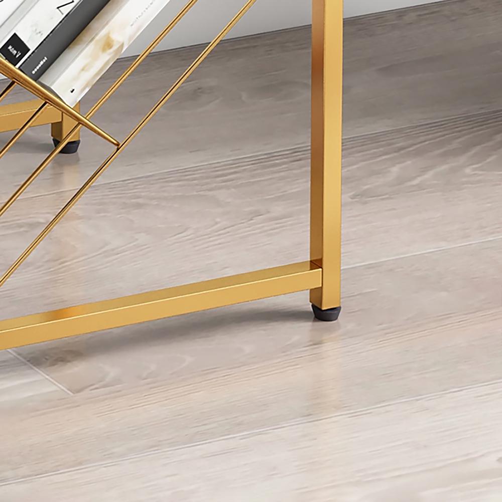 Mid-Century Rectangular Bookshelf Metal Gold Bookcase with Shelves-Homary