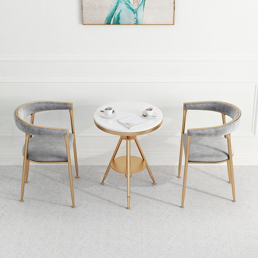 Metal Round Bar Table with Storage Shelf Modern Pub Table in Gold-Homary