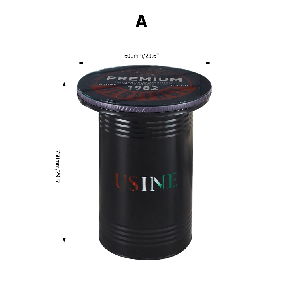 23.6" Metal Round Barrel Shape Storage Pub Table Retro Industrial Iron ...