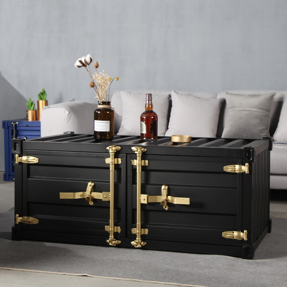 Ctainer 39" Cargo Container Industrial Style Black&Gold Coffee Table ...