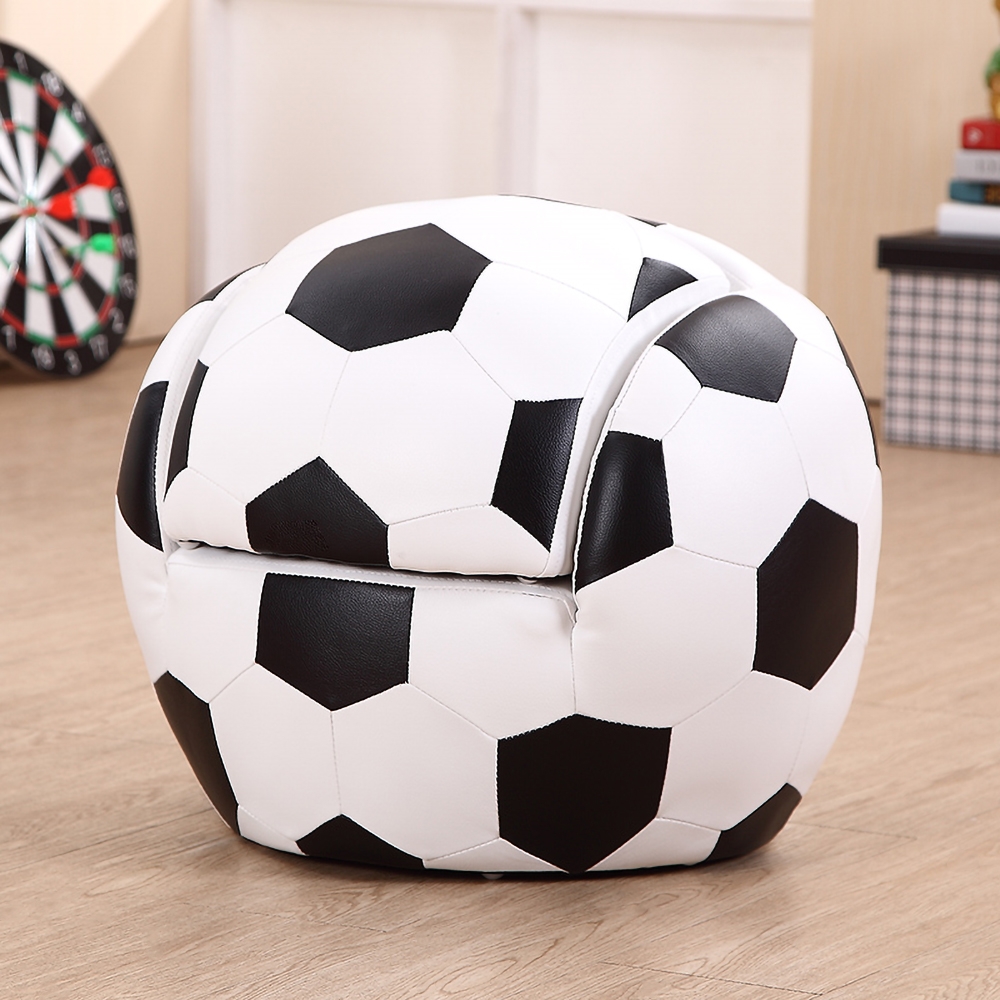 2-In-1 Upholstery Kids Chair Black & White Football Design-Homary