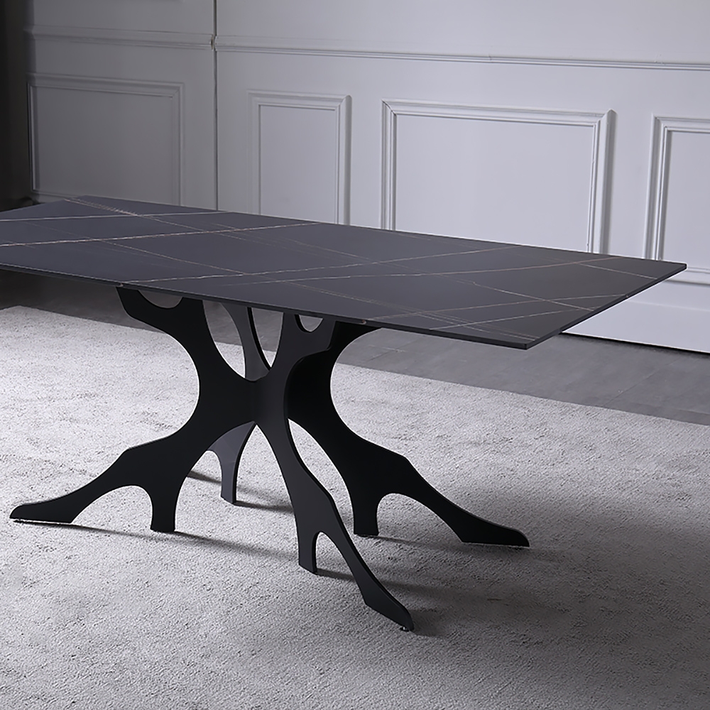 1600mm Black Rectangle Modern Dining Table Stone Top Carbon Steel Leg ...