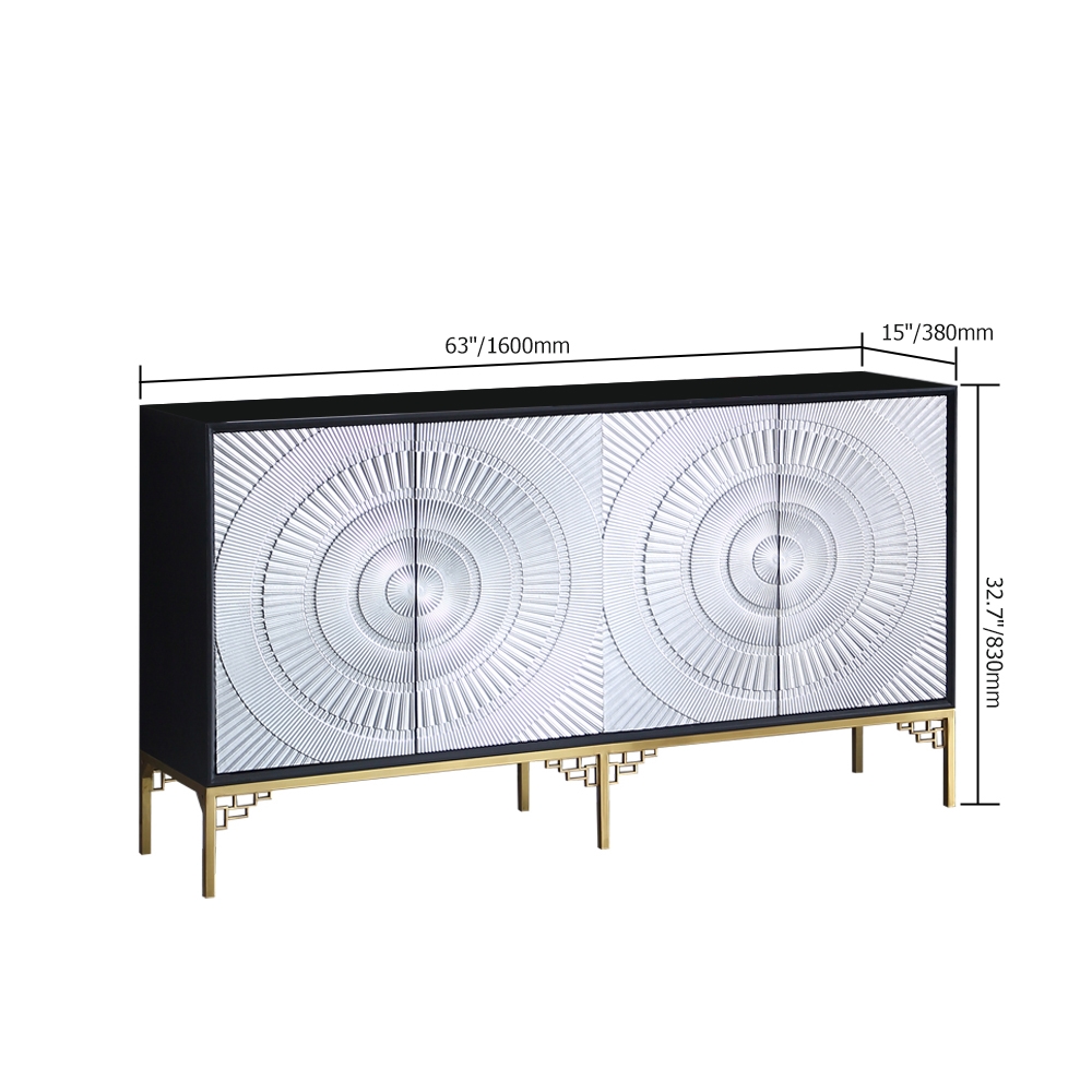 Black&Silver Sideboard Buffet Solid Wood Kitchen Cabinet with Doors and ...