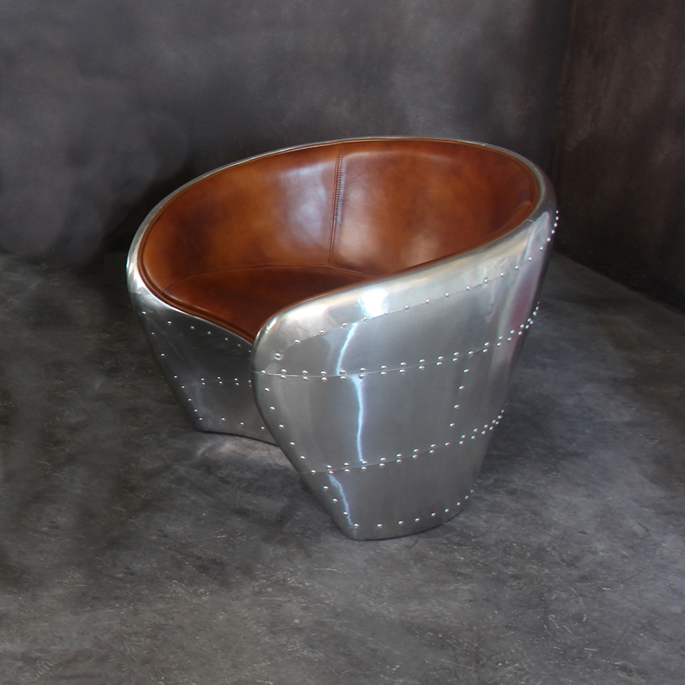 Industrial Loft Upholstered Aviator Chair Brown Leather Barrel Chair