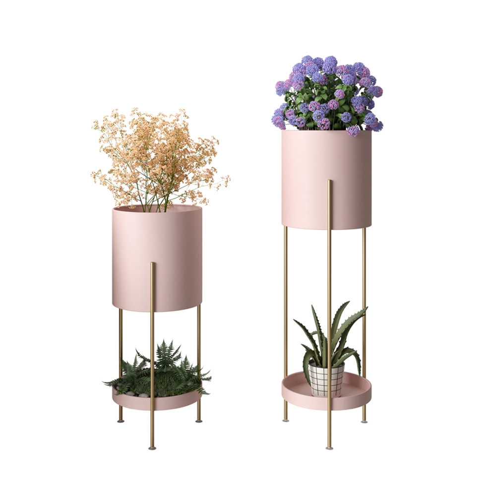 23.6" &29.9" Modern Pink Metal 2 Piece Plant Pots Set