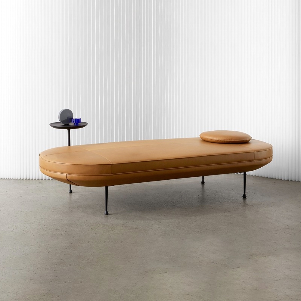 Modern Classic Oval Shape Bench Metal Bench PU Leather Bench with Table