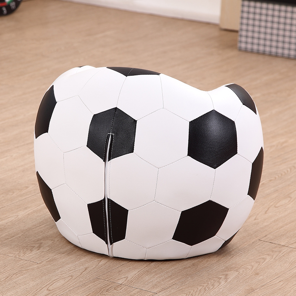 2-In-1 Upholstery Kids Chair Black & White Football Design-Homary