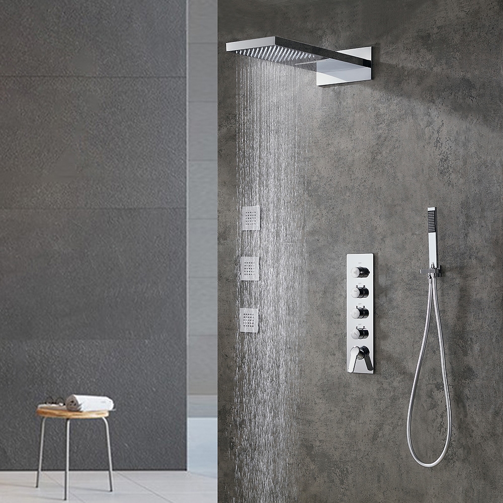 Contemporary Stylish Rain & Waterfall Wall Mount Shower System with ...