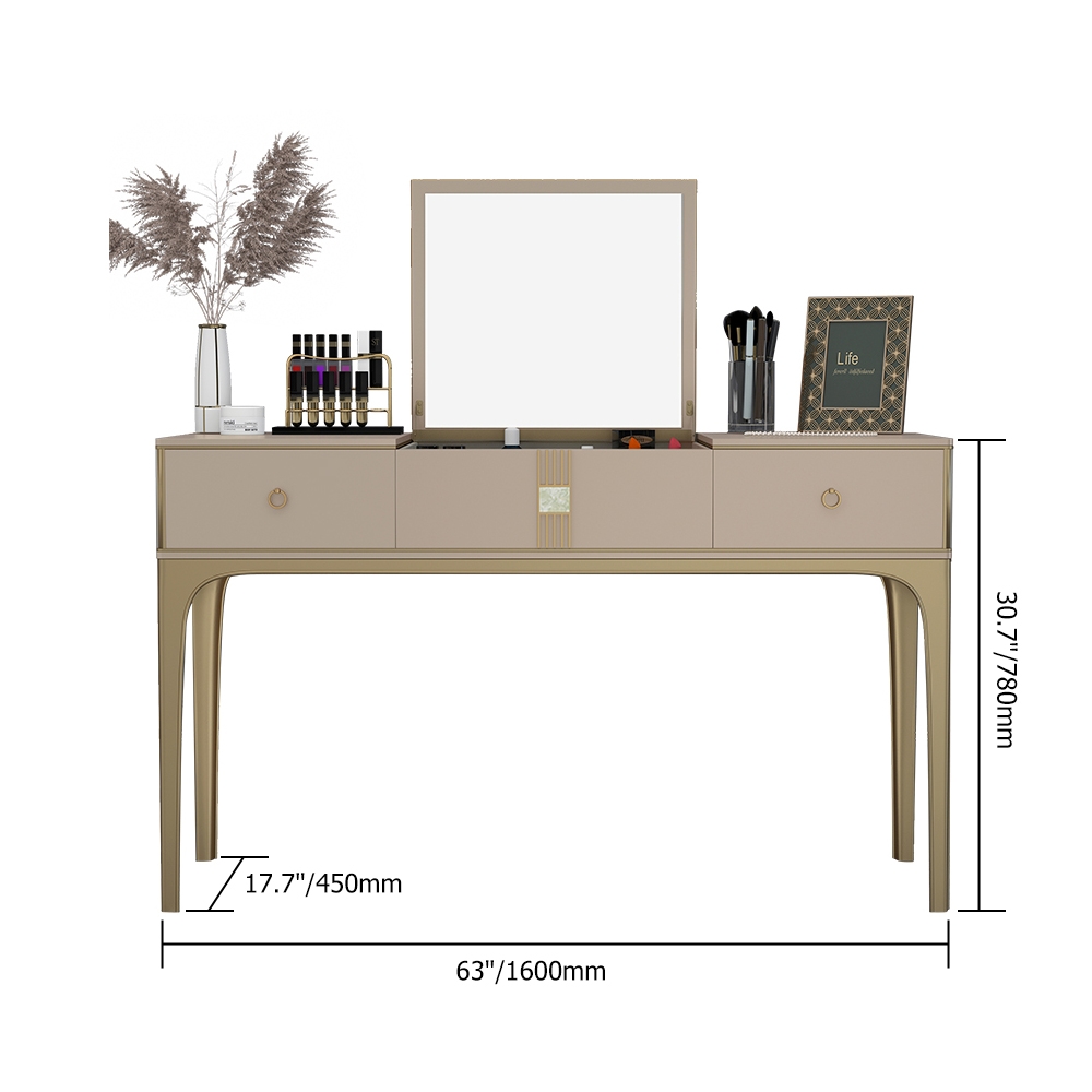 63" Modern Champagne Makeup Vanity with Flip Top Mirror and 2 Drawers ...