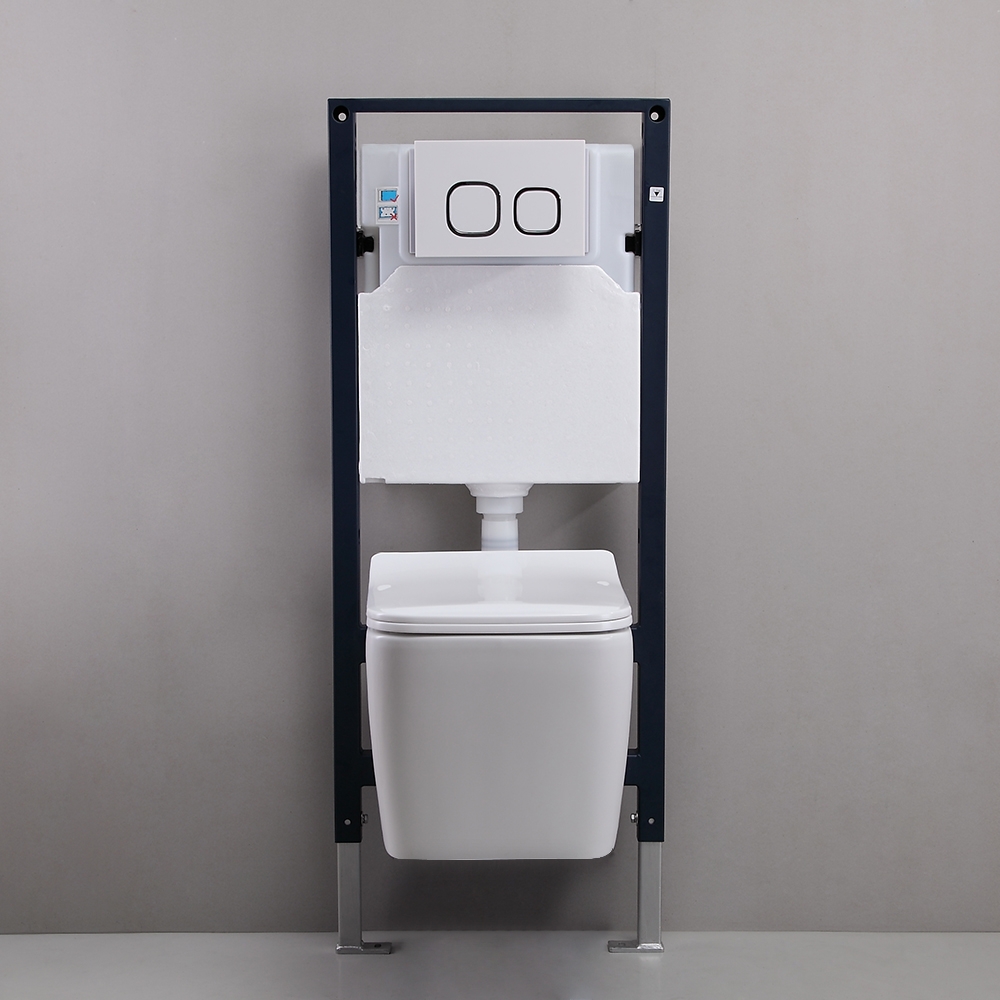 Wall Hung Toilet with In-Wall Tank and Carrier System Elongated 1.1/1.6 ...