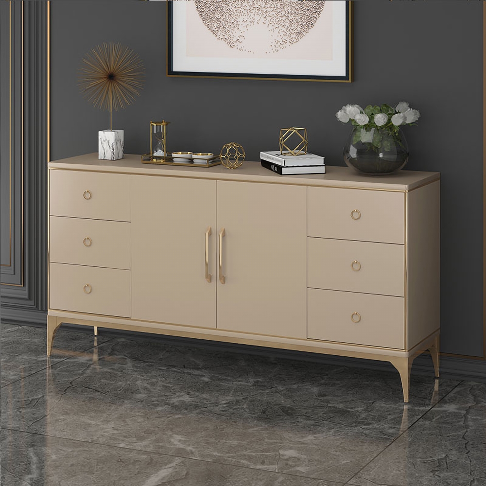 63" Modern Champagne Sideboard Buffet 2-Doors & 6-Drawer Kitchen ...