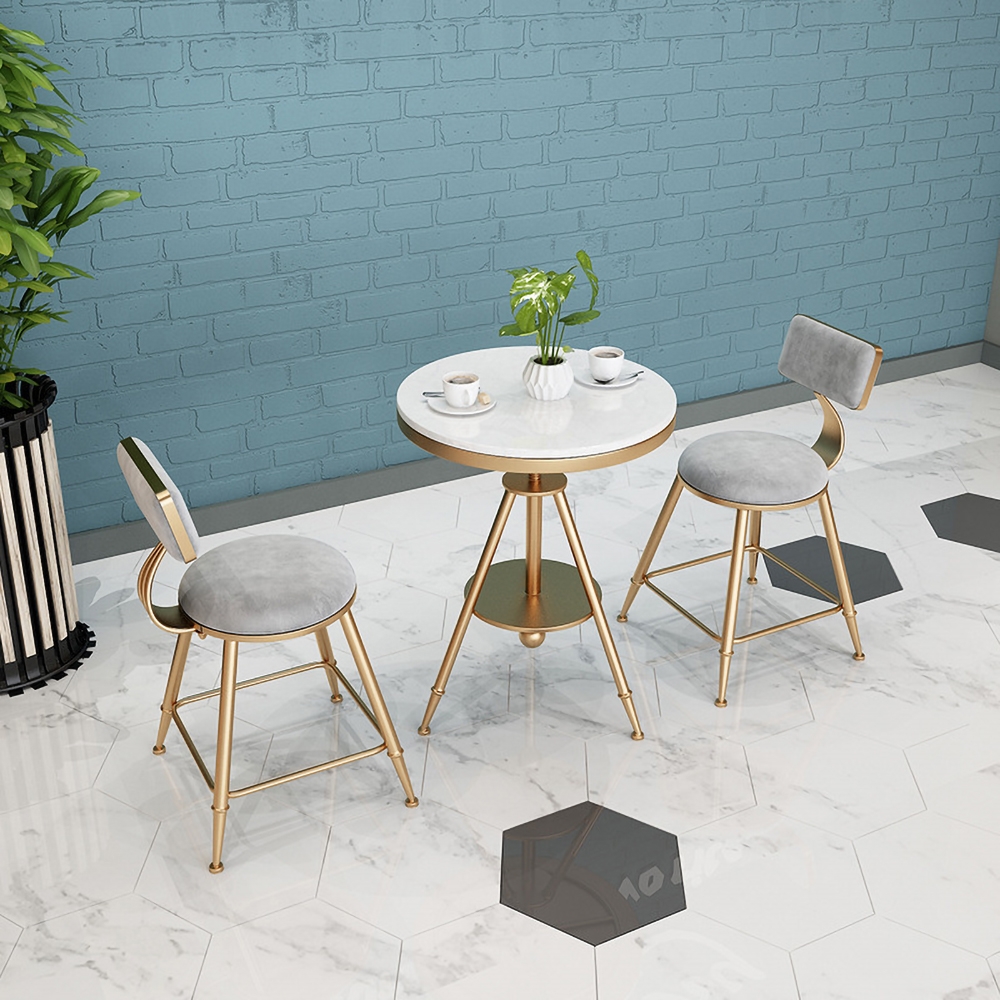 Metal Round Bar Table with Storage Shelf Modern Pub Table in Gold-Homary