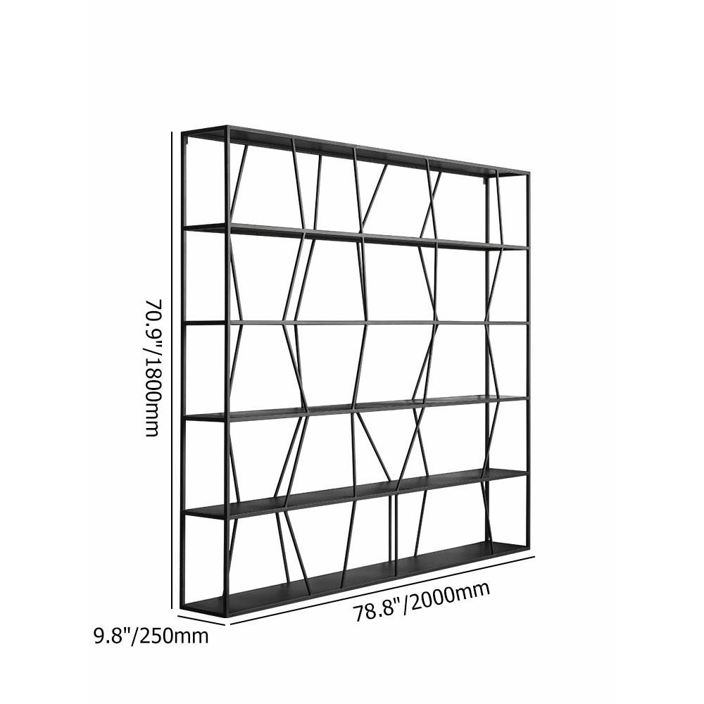 Black Modern Geometric Bookshelf Metal with 5-Tier Shelving-Homary