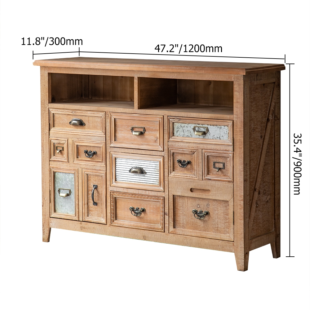 1200mm Rustic Sideboard Buffet Natural Buffet Table with 2 Doors & 3 ...