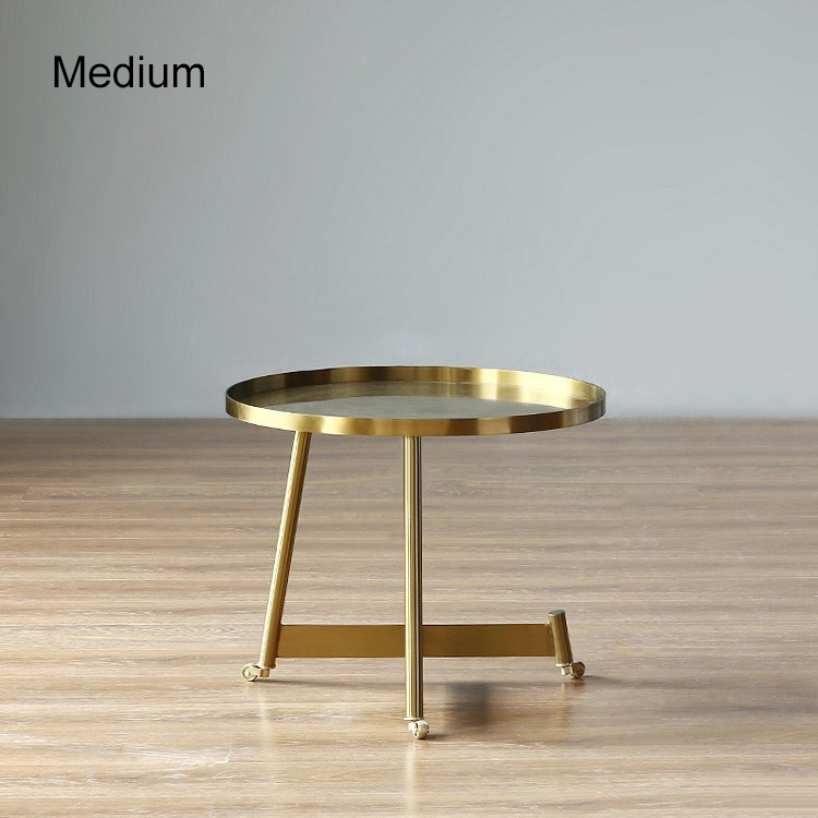 Stylish Gold Coffee Table Medium Round Rolling Side Table with Wheels ...