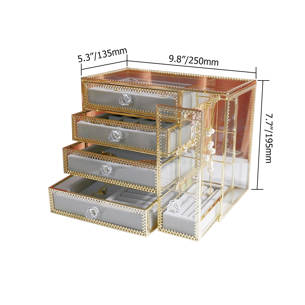 Modern Luxury Glass Jewelry Box Desk Organiser with Drawers-Homary
