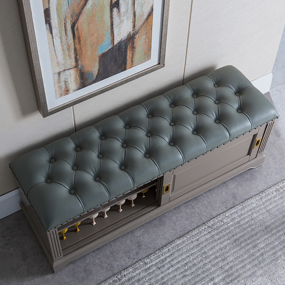 Old-Fashioned Upholstered Shoe Rack with Door-Homary