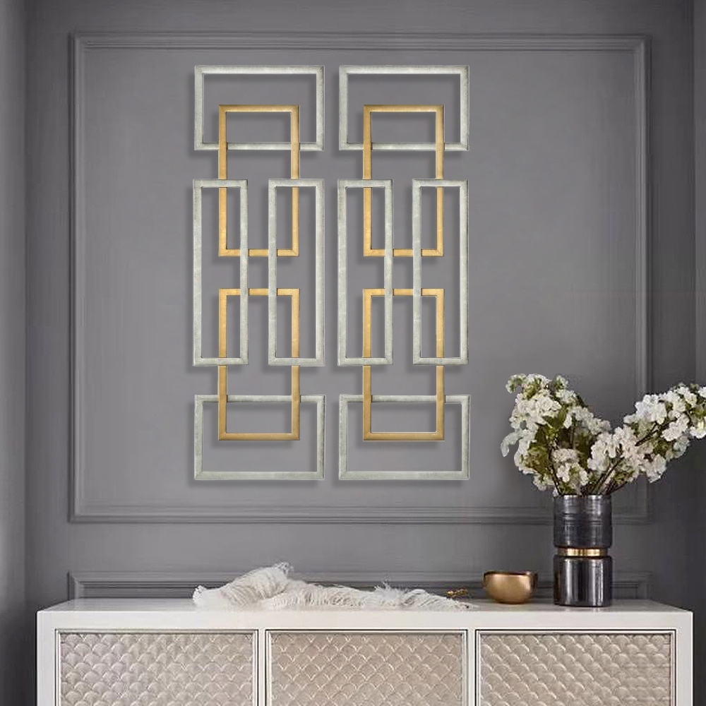 2 Pieces Set Modern Light Luxury Geometric Rectangle Metal Wall Decor ...
