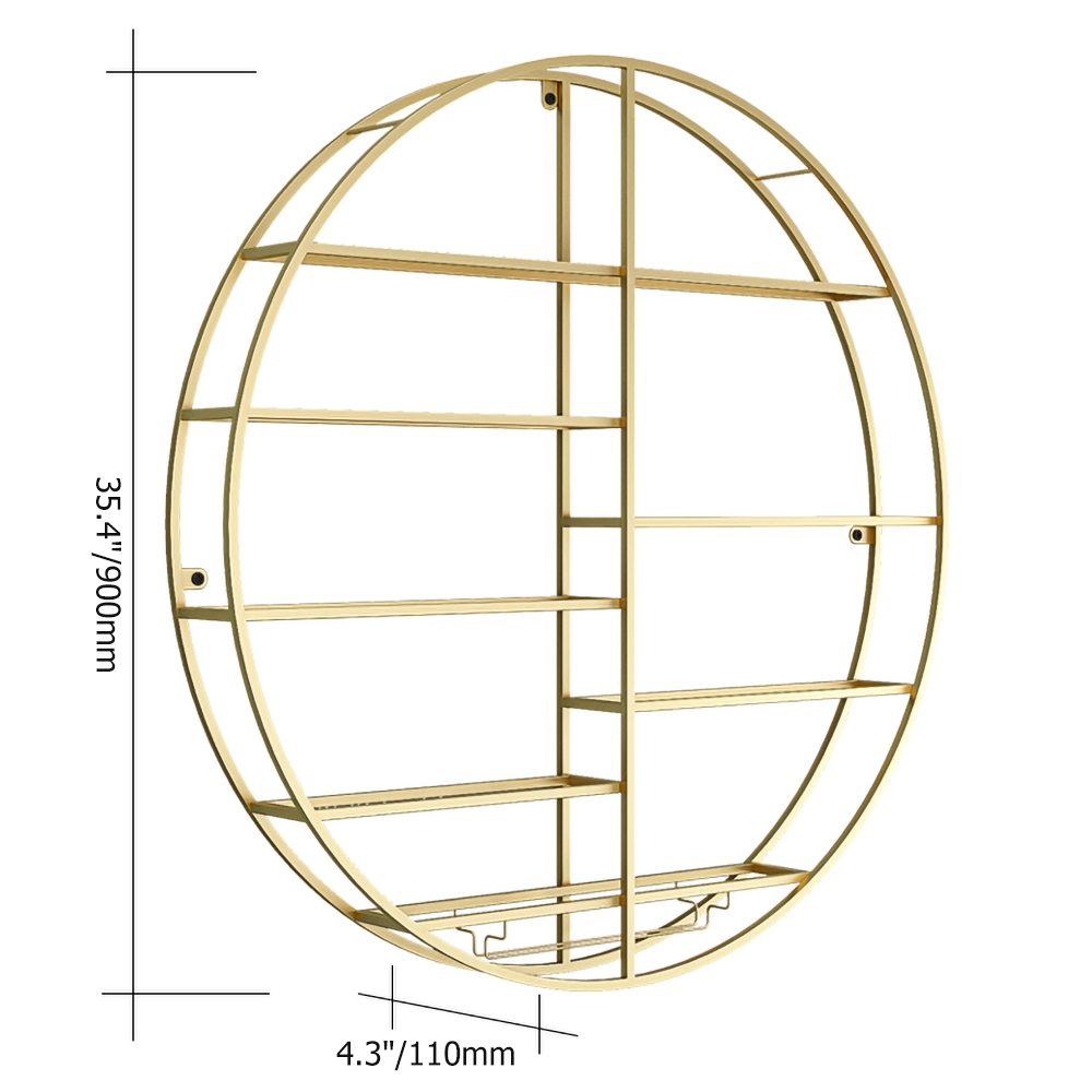 Modern Round Wall Mounted Wine Rack with Glass Rack in Nanogold-Homary