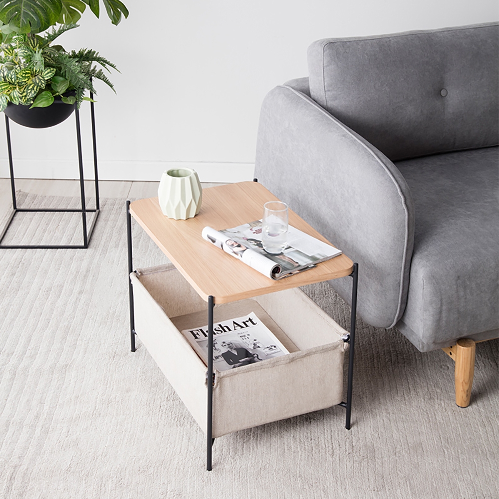 Modern Rectangular End Table with Storage Wood Top & Metal Legs Side ...